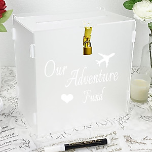 FCDECOR 10" Acrylic Wedding Card Box with Lock, Frosted Card Box for Wedding Reception, HoneyMoon Fund Box Money Box for Bridal Shower Decorations Party Reception Anniversary