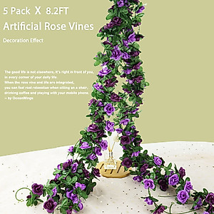 4 Pcs 33 Ft Fake Rose Vine Flowers Plants Artificial Flower Hanging Rose Ivy Home Hotel Wedding Party Garden Art Decor Garden Craft Arrangement Decoration, Presents for Women (purple + dark purple)