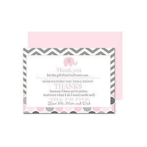 Pink Elephant Baby Thank You Cards, 15 Pack – Cute Baby Shower Notes with Envelopes Set, Prefilled Message, Customizable and Personalize Blank Stationery Royal Jungle, New Parents Gift Ideas