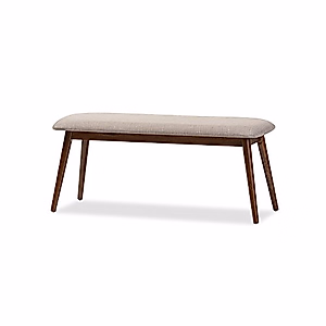 Baxton Studio Flora Mid-Century Modern Light Grey Fabric and Oak Medium Brown Finishing Wood Dining Bench