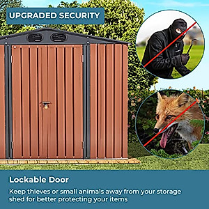 Zevemomo 6 x 6 ft Outdoor Storage Shed, All Weather Metal Shed with Singe Lockable Door, Tool Shed Outdoor Storage for Garden, Patio, Backyard, Lawn, Antique Brown