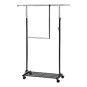 Tajsoon Clothes Rack,Heavy Duty Double Rods Clothes Hanging Rack,Commercial Clothing Storage Display,Adjustable Standard Rolling Garment Rack With Wheels,Clothing Rack,Chrome