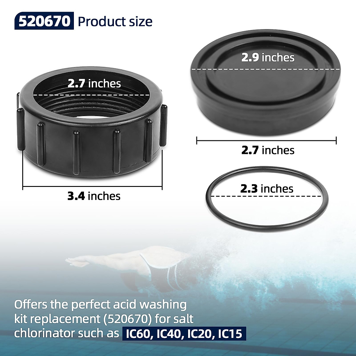 AR-PRO 520670 The Exact Acid Washing Kit Replacement | Compatible with All Pentair Intellichlor Salt Chlorinator Models| Made of Premium, Heavy Duty Plastic - Improving the Parts Lifespan by 50%