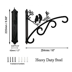 Heavy Duty Outdoor Hanging Plants Brackets, Plant Hangers with Wall Mounted Solid Steel Indoor Hooks, Support Up to 30 lbs for Basket Lantern/Light/Bird Feeder, Pack of 2 Garden Gifts Black (10 inch)