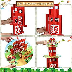 Farm Cupcake Stand 3 Tier Farm Theme Animal Cup Cake Holder Stand Cardboard Farmhouse Dessert Tower Round Barnyard Pastry Serving Platter for Farm Party Supplies Birthday Baby Shower Party Decorations