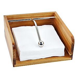 Spiretro Cocktail Paper Napkin Flat Holder, Decorative Beverage Napkin Caddy with Sophisticatedly Metal Center Bar, Solid Acacia Wood with Grain for Kitchen Dinging Countertop, Rustic Natural Brown