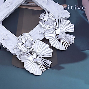 Sttiafay Vintage Exaggerated Lotus Leaf Earrings Round Leaf Drop Earrings Silver Large Metal Flower Earrings Metal Statement Flower Earrings Jewelry for Women and Girls