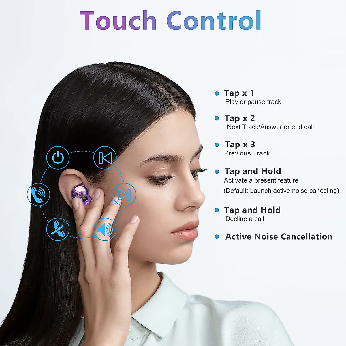 Bluetooth Headphones for Samsung Galaxy S22 Ultra Z Flip 3 Fold S22 S21 FE A13 True Wireless Earbuds Noise Canceling Deep Bass Stereo Sound Headset in-Ear with Mic for iPhone 13 14 Pro Max Violet