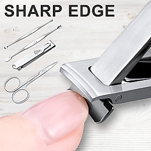 Nail Clippers Set Travel Nail Clippers Set of 4 Stainless Steel Nail Clippers Slant Edge Nail Cutter Ear Spoon Glass Nail File Manicure Kit Holiday Gift for Women Men