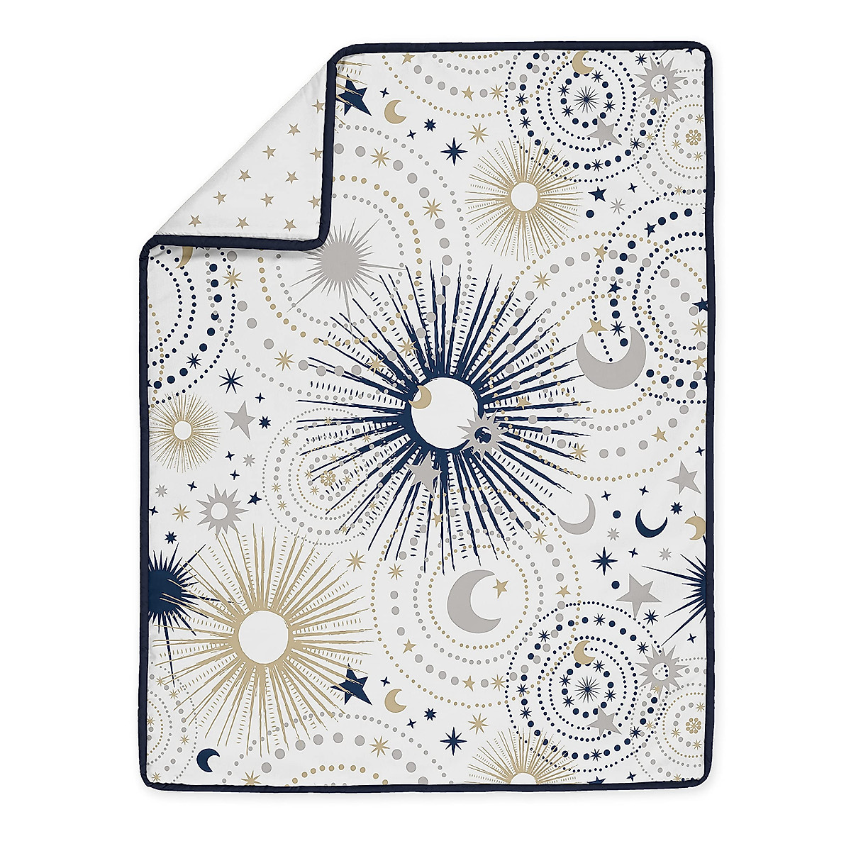 Sweet Jojo Designs Star and Moon Baby Boy or Girl Nursery Crib Bedding Set - 4 pieces - Navy Blue, Gold, and Grey Celestial Sky Stars Gender Neutral Unisex