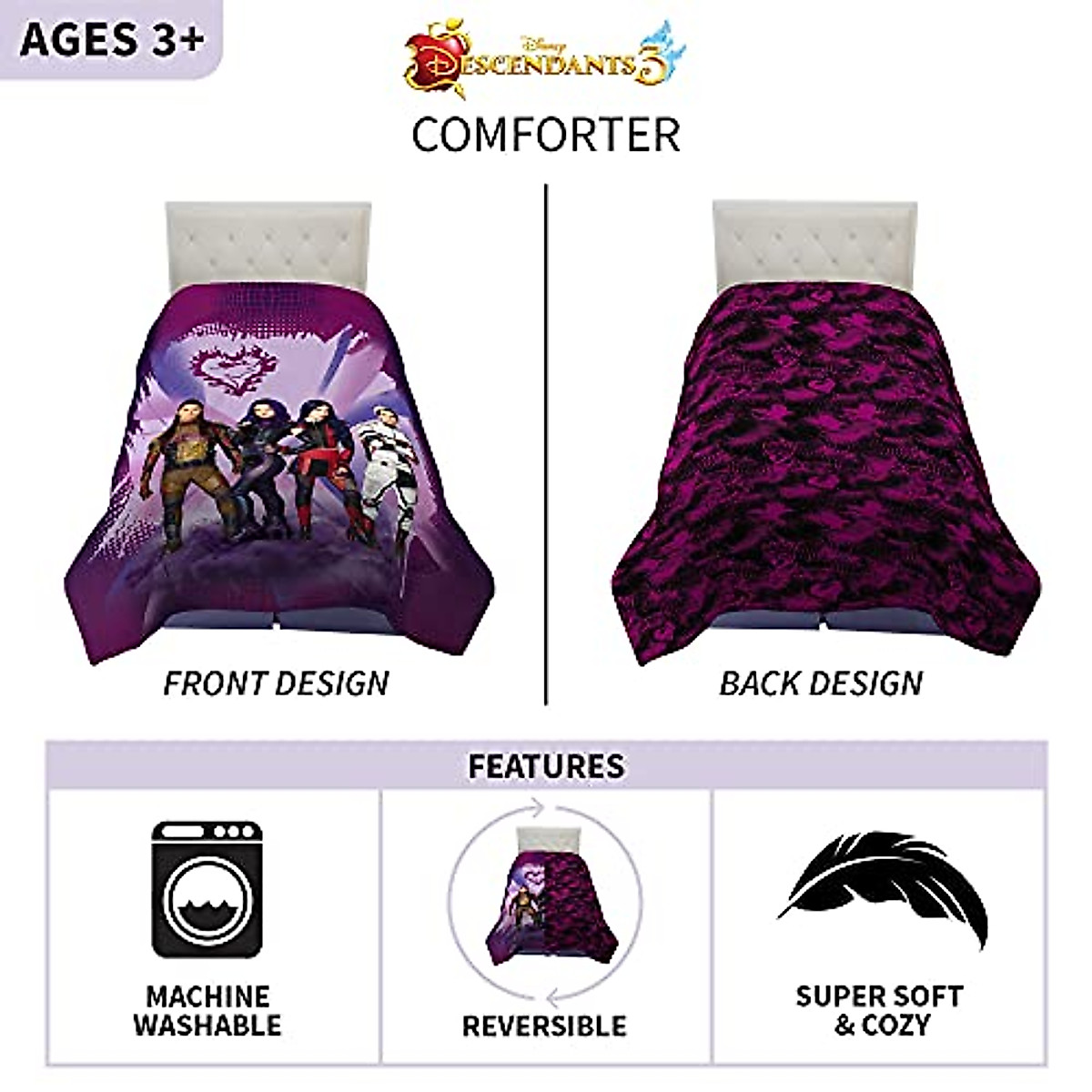 Franco Kids Bedding Super Soft Reversible Comforter, Twin/Full, Disney Descendants 3