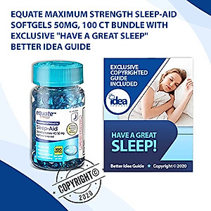 Equate Maximum Strength Sleep-Aid Softgels 50mg, 100 Ct Bundle with Exclusive "Have a Great Sleep" - Better Idea Guide (2 Items)