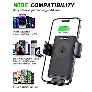 JOYVEVA Wireless Car Charger, Auto Alignment Auto Clamping Car Charging Mount for iPhone14/14 Pro Max/13/13 Pro/12/12 Pro/11/10/8, Vent Dashboard Car Phone Holder for Galaxy S23/S23+/S23Ultra/Flip4/3