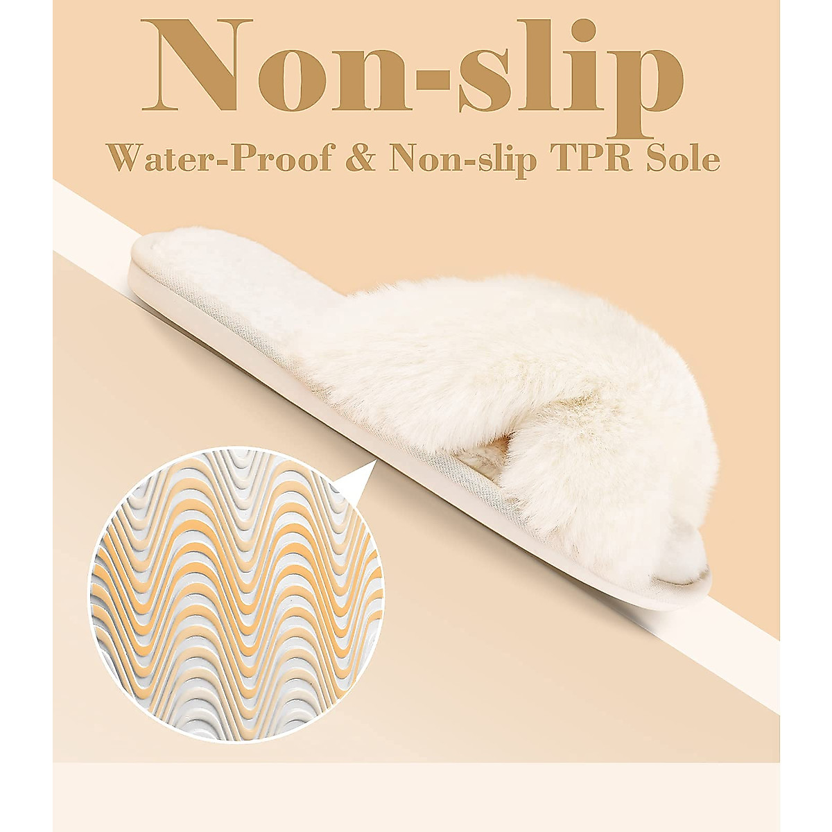 Ankis Women White Fuzzy Fluffy Slippers Soft Cozy Plush Memory Foam Slipper Open Toe Bedroom Comfy Cross Band for Womens