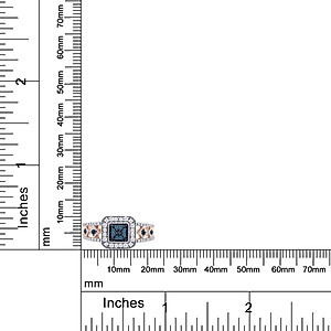 AFFY 1/10 Carat Round Cut Enhanced Blue And White Natural Diamond Square Frame Wedding Band In 14k Rose Gold Over 925 Sterling Silver (Clarity : I2-I3, Color : I-J, 0.10 Cttw) Size -4