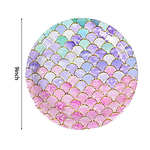 MaitianGuyou Mermaid Disposable Party Plates,40-Pack 9 Inch Paper Plates & 40-Pack 7 Inch Dessert Plates for Birthday, Party, Retirement,Appetizer,Wedding Bridal Baby Shower(Mermaid)