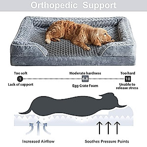 WNPETHOME Dog Beds for Large Dogs, Washable Dog Bed, Bolster Dog Sofa Bed with Waterproof Lining & Non-Skid Bottom, Orthopedic Egg Foam Dog Couch for Pet Sleeping, Pet Bed for Large Dogs