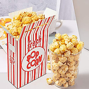 Fasmov 100 Pack Paper Popcorn Boxes, 6" L x 2 1/2" W x 8 1/2"H Close Top Movie Theater Popcorn Boxes, Popcorn Containers for Movie Party and Theater Night (Red and White Stripes)