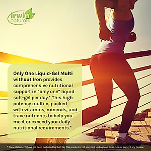Irwin Naturals Only One Liquid-Gel Multi - 60 Liquid Softgels - No Iron Daily Essential Vitamins, Minerals, Antioxidants, Omega-3 & Green Super Foods