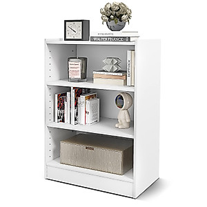 LOKO 3-Tier Open Bookcase, Modern 3-Cube Bookshelf with 18-Position Adjustable Shelves & Anti-toppling Devices, Multipurpose Cubical Display Storage Organizer for Living Room Study (1, White)