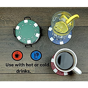 PANCHH Man Cave Coasters with Holder for Drinks & Manly Decor - Cool Kitchen Stuff, Best Housewarming & Birthday Gifts for Men, Guys, Male Best Friend – Casino Theme, Fun Poker Coasters- Home Bar