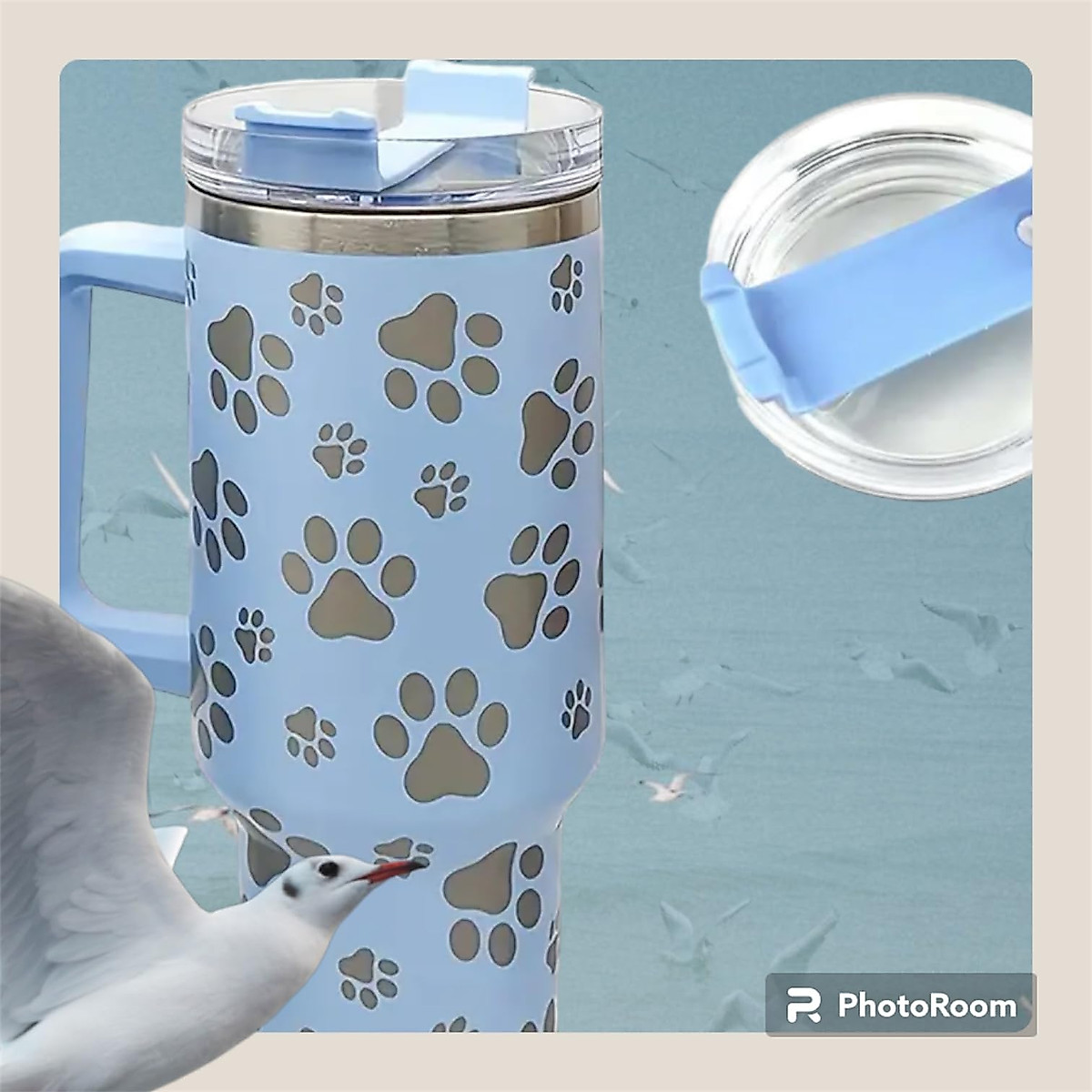 Generic 40 oz Tumbler with Handle & Fruit Infuser, Stainless Steel Vacuum Insulated Cup with Lid & Straw, Water Infusion Bottle Cupholder Friendly Travel Mug Gifts for Women Men Her (Light blue)