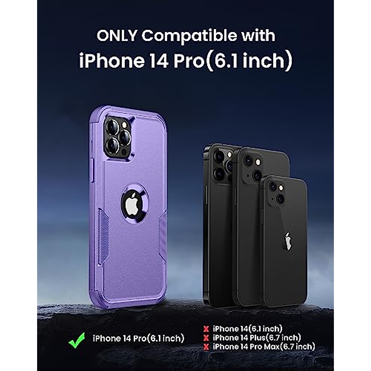Scutum Designed for iPhone 14 Pro Case,[10 FT Military Grade Drop Protection] with [Screen Protector], 3 in 1 Non-Slip Heavy Duty Shockproof Phone Case,6.1 Inch, Purple