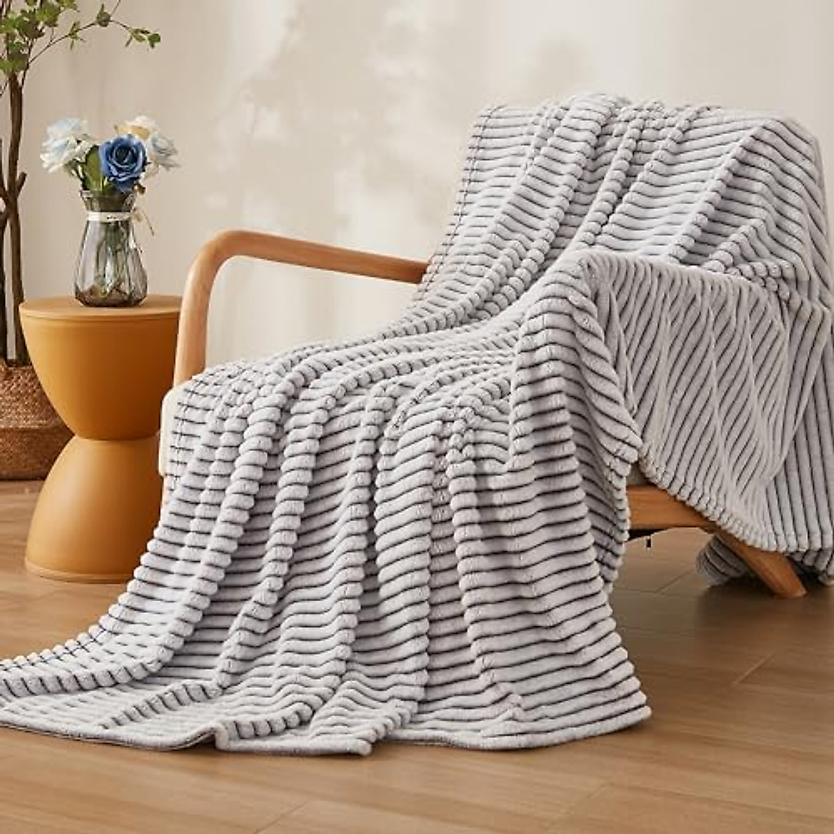EMME Fleece Throw Blanket for Couch Purple, Soft, Plush, Warm and Cozy Blanket, Single Layer, Striped 3D Touch, Perfect for Bed Couch and Sofa Chair(Dark Purple, 50'' x 60'')