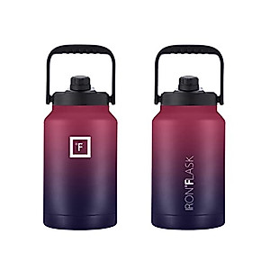 IRON °FLASK Sports Water Bottle - Gallon Series - 2 Lids (Straw and Spout), Leak Proof, Vacuum Insulated Stainless Steel, Double Walled, Thermo Mug, Metal Canteen Jug Growler - Dark Rainbow, 128 Oz