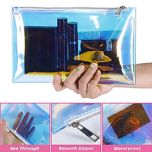 besharppin Holographic Cosmetic Bags, 3pcs Iridescent Makeup Pouches with Zipper for Home Office Purse Diaper Bag