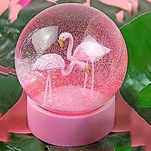 Mingfuxin Snow Globe, Pink Flamingos Snow Globe for Kids, Glitter Glass Snowglobes for Women Girls, Snow Globes Home Office Table Decor Birthday Gift, 100MM Pink Flamingos Valentines Snow Globe