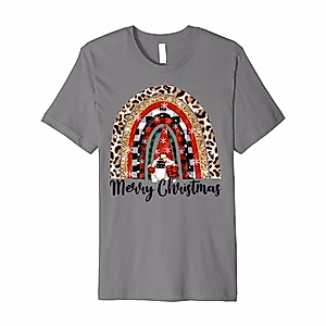 Merry Christmas Leopard Gnome Lover Rainbow Stocking Stuffer Premium T-Shirt