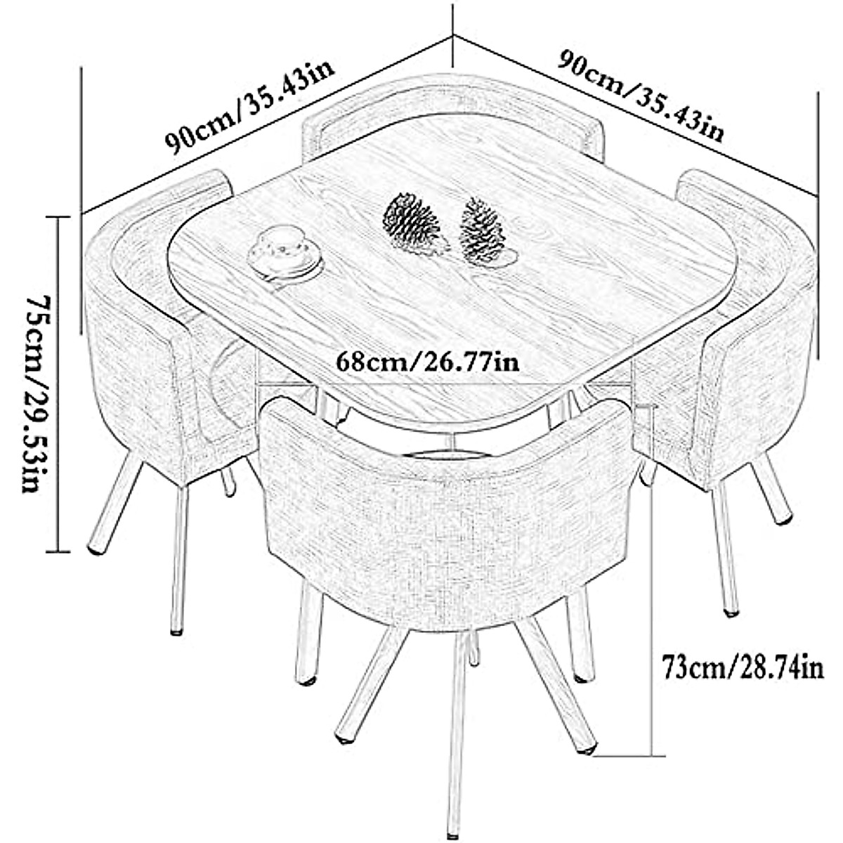 Office Business Hotel Lobby Dining Table Set, Negotiation Table and Chair Combination Reception Desk Meeting Simple Small Round Table Wooden Table 1 Table and 4 Chairs