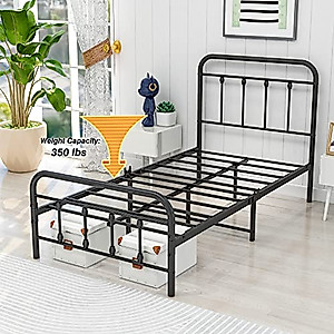 Diolong Twin Bed Frame with Headboard and Footboard Metal Bed Frame Vintage Sturdy Mattress Foundation No Box Spring Needed (Twin, Black)