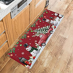 Libaoge Kitchen Mat Rug 1 PCS Christmas Snowman Bird Truck Xmas Tree Red Runner Rug Anti-Fatigue Comfort Memory Foam Standing Mat Non-Slip Floor Door Mat for Bathroom Bedroom 24x71in