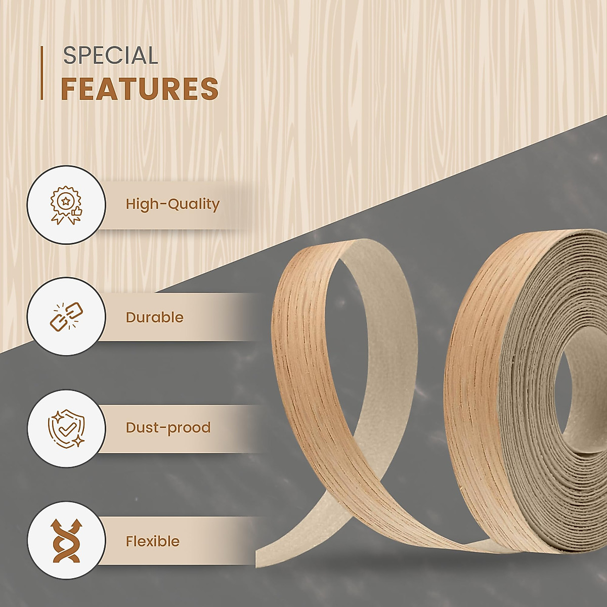 OGOFI - Premium Edge Banding Tape, Size 50 feet 3/4 Inch, Veneers for Plywood, Wood Trim, Furniture, Cabinetry & Construction Wood Veneer Sheet - Hot Melt Adhesive Wood Grain Tape