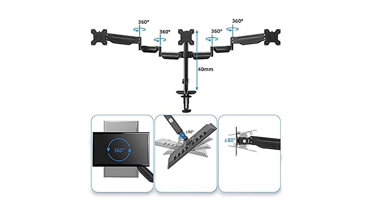 Suptek Triple Monitor Stand - Fits 3 Monitors 17-32 Inches