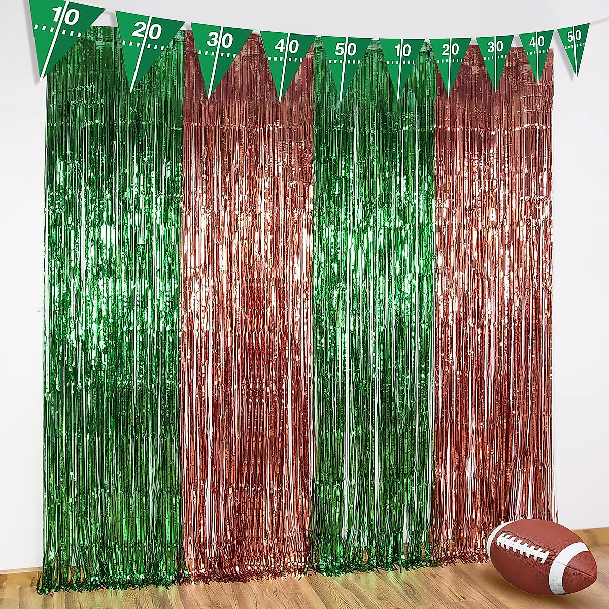 KatchOn, XtraLarge 13x8 Feet Green and Brown Football Backdrop - Pack of 4 Football Fringe Curtain | Football Streamers, Football Party Backdrop | Super Football Bowl Sunday Football Party Decorations