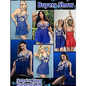 Avidlove Sexy Lingerie For Women Lace Chemise Mesh Sleepwear Plus Size Babydoll Lingerie Blue XL