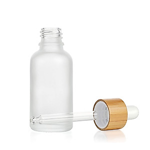 4 Pcs Bamboo Frosted Glass Eye Dropper Bottle,Empty Essential Oil Bottles With Pure Glass Pipettes,Bamboo Cap Makeup Travel Cosmetic Sample Container-Pipette&Funnel included (50ml/1.7 Ounce)