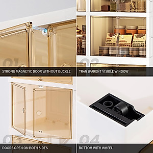 EHAMILY Pantry Cabinet Plastic Foldable with Doors Clear Collapsible Storage Cabinet with Wheels Large Folding Stackable Closet Storage 5-Tier 10Grids Easy Assemble