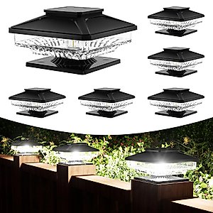 6 Pack Solar Post Cap Lights,[NOT Hollow Post],Bright White Solar Post Lights Outdoor Waterproof Fence Post Cap Lights, Outside Post Lights Solar Powered Deck Lights for 4x4 5x5 6x6 Wood Posts