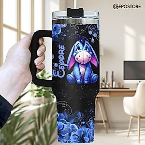 GEPOSTORE Blue Donkey 40oz Tumbler with Lid, Cute Cartoon Character Travel Cup, Birthday Gifts for Movie Lover