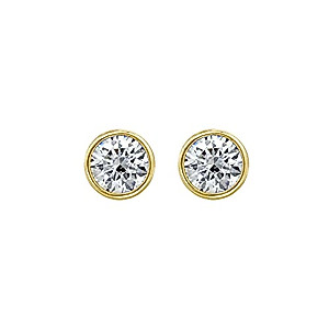 Amazon Essentials Yellow Gold Plated Sterling Silver Bezel Stud Earrings set with Infinite Elements Cubic Zirconia (2 cttw) (previously Amazon Collection)