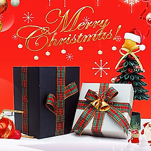 5/8" Christmas Ribbons Xmas Plaid Ribbons Craft Ribbon Checked Ribbon Bows Wrapping Ribbons with Measuring Tape for Christmas Party Decoration (25 Yards)