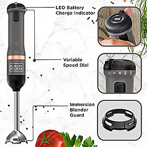BLACK+DECKER Kitchen Wand Cordless Immersion Blender, Hand Blender with Charging Dock, Grey (BCKM1011K01)