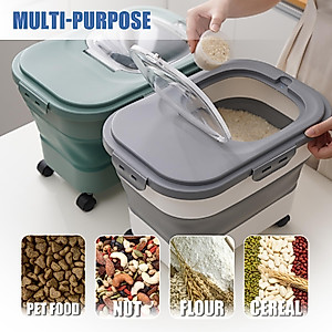 Collapsible Dog Food Storage Container with Lids, Airtight 30 35 Lbs Rice Cereal Flour Sugar Containers Dispenser, Sealable 20 25 Lbs Dog Pet Cat Bird Seed Kitchen Holder Bin Bucket with Rolling Wheel