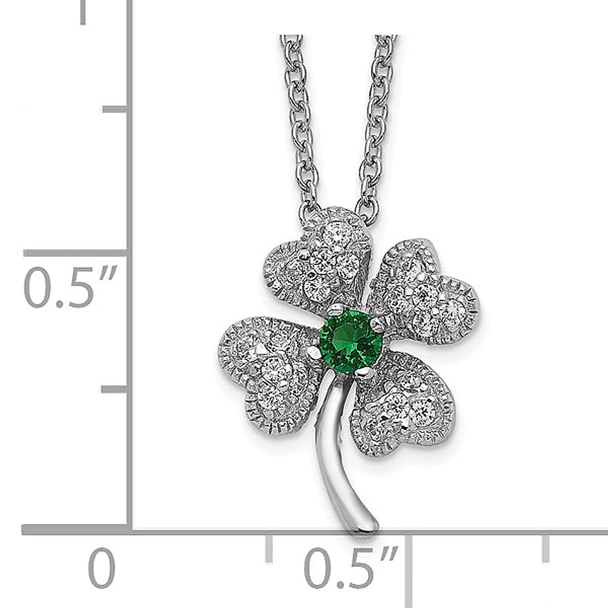 IceCarats 925 Sterling Silver Green Glass White Cubic Zirconia CZ 4 Leaf Lucky Clover Shamrock Flower Necklace 15 inch Chain