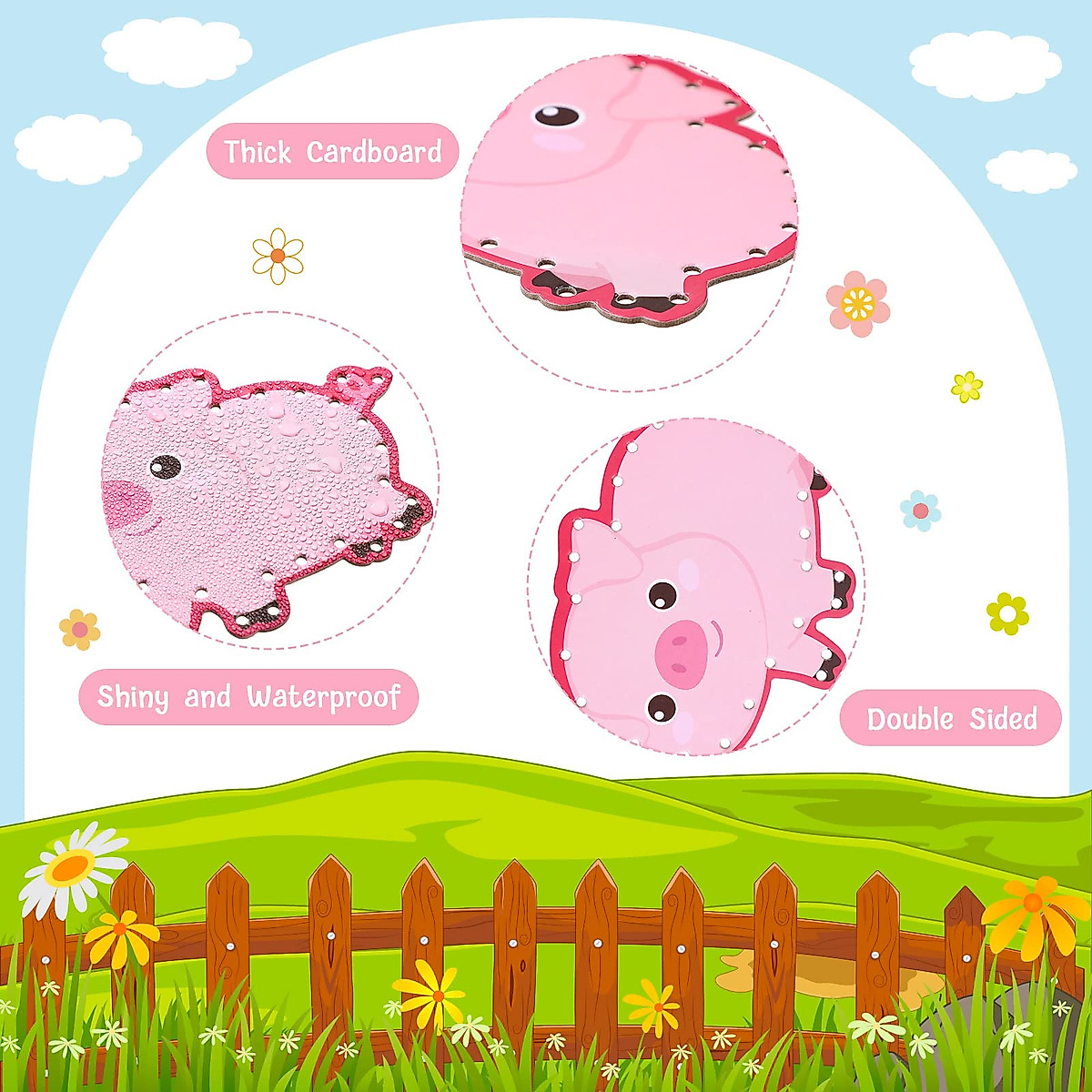 Pajean 10 Pieces Kids Farm Animal Lacing Cards Cardboard Sewing Cards Double Sided Lacing Playing Games for Children Developing Imagination Education Supplies JB-220602-J Multicolor