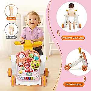 3 in1 Sit-to-Stand Learning Walker, Baby Push Walker with Musical Play Table Early Education Activity Center Orange